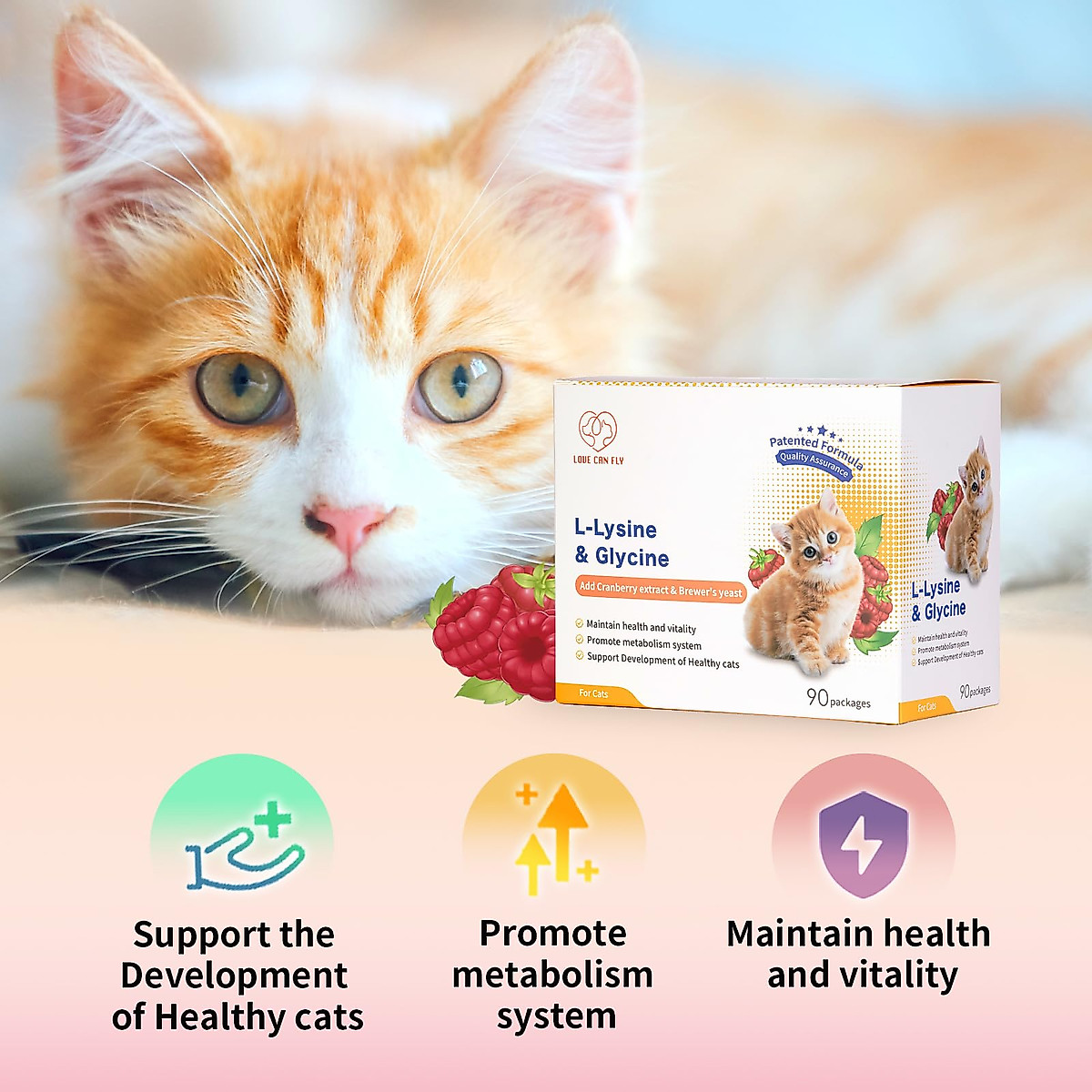 Cat L-Lysine Immune Supplement Antioxidan Essential Amino Acids Respiratory Cranberry Urinary Track Health Support Squinting Sneezing Runny Nose Squinting, Watery Eyes - 90 Packs