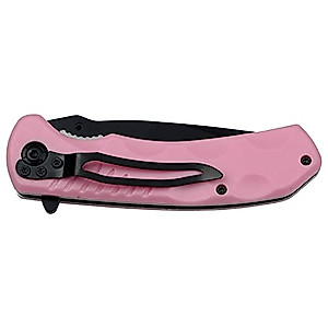 Master USA – Spring Assisted Folding Knife – Black Stainless Steel Blade, Pink Nylon Fiber Handle with Pocket Clip, Tactical, EDC, Self Defense- MU-A002PK