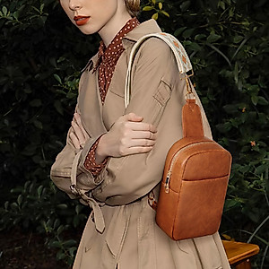 MoKo Vegan Leather Sling Bag - Small Trendy Casual Adjustable Detachable Shoulder Strap Crossbody Bags for Women and Men Daily Hiking Travel, Brown