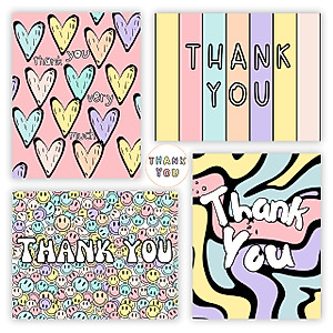 20 Pcs Cute Thank You Cards With Envelopes For Kids, Teens And Adults Colorful Tank You Notes Cards Blank Inside For All Occasions, Girls Birthday, Baby Shower, Party, Small Business, Sweet 16, With Stickers and Envelopes, 4.25x5.5