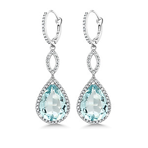 Gem Stone King 925 Sterling Silver Long Drop Dangle Elegant Wedding Bridal Chandelier Teardrop Earrings for Women | 2 Inch | Pear Shape 16X12MM | 20.00 Cttw