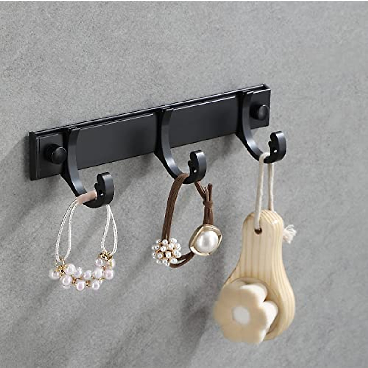 Geobella Coat Hooks Wall Mounted with Rail Silding Hooks for Hanging Coats Purse Clothes Jacket Backpack Entryway,Towel Racks Bathroom Black (3 Hooks, 1 Pack)