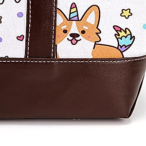 Welsh Corgi Unicorn Star Heart Tote Bags Large Leather canvas Purses and Handbags for Women Top Handle Shoulder Satchel Hobo Bags