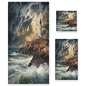 Flradish Lighthouse Towels 3 Pack Bath Towels for Bathroom Set Soft Cotton Highly Absorbent Lightweight & Quickdry Towel Set 1 Bath Towel,1 Hand Towel,1 Washclothe