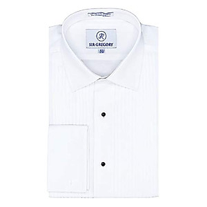 Sir Gregory Men's Regular Fit Tuxedo Shirt 100% Cotton Laydown Collar French Cuff 1/4 Inch Pleat 16.5 Neck 32/33 Sleeve White