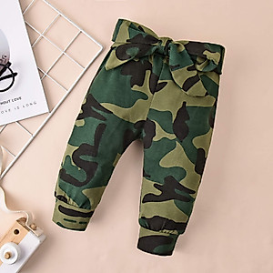 Aalizzwell Baby Girls Long Sleeve Ruffle Bodysuit Pants Headband Infant Outfit Toddler Winter Clothes Set (Camouflage, 3-6 Months)