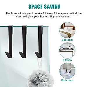 7 inch Shower Door Hooks 4 pcs, Over Glass Door Hook for Bathroom, Drilling-Free Extended Shower Towel Hooks fits for Frameless Glass Shower Door Thickness Under 0.79 inch/20mm(Black - 7 inch)