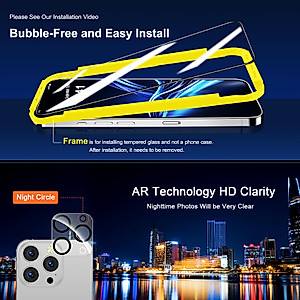 QHOHQ for iPhone 16 Pro Max Screen Protector with Camera Lens Protector, [Military Grade Shatterproof], Top 9H+ Tempered Glass, Full Edge Coverage, Ultra Durable, with Installation Tool [3+3 Pack]