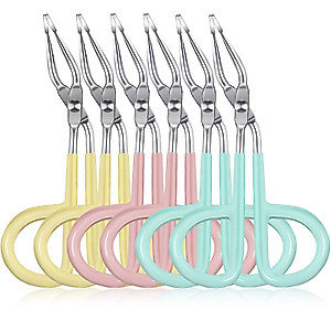 Maitys 6 Pcs Stainless Steel Eyebrow Scissors Tweezers Handle Shaped Tweezers Clip, Flat Straight Tip Brow Hair Plucker Remover Facial Hair Eyebrows Care Men Women, 3 Colors