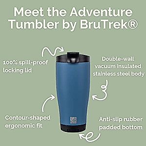 BruTrek Adventure Tumbler 3.0 - Stainless Steel Coffee and Tea Mug with Leak Proof Lid, Stays Hot or Cold For Hours, No-Slip Texture, 16 fl.oz Cup (Moss Green)