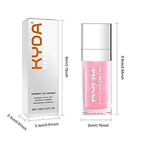 KYDA Hydrating Lip Glow Oil, Moisturizing Lip Oil Glossy Transparent Plumping Lip Gloss, Tinted Lip Oil for Lip Care and Dry Lips-Natural Pink