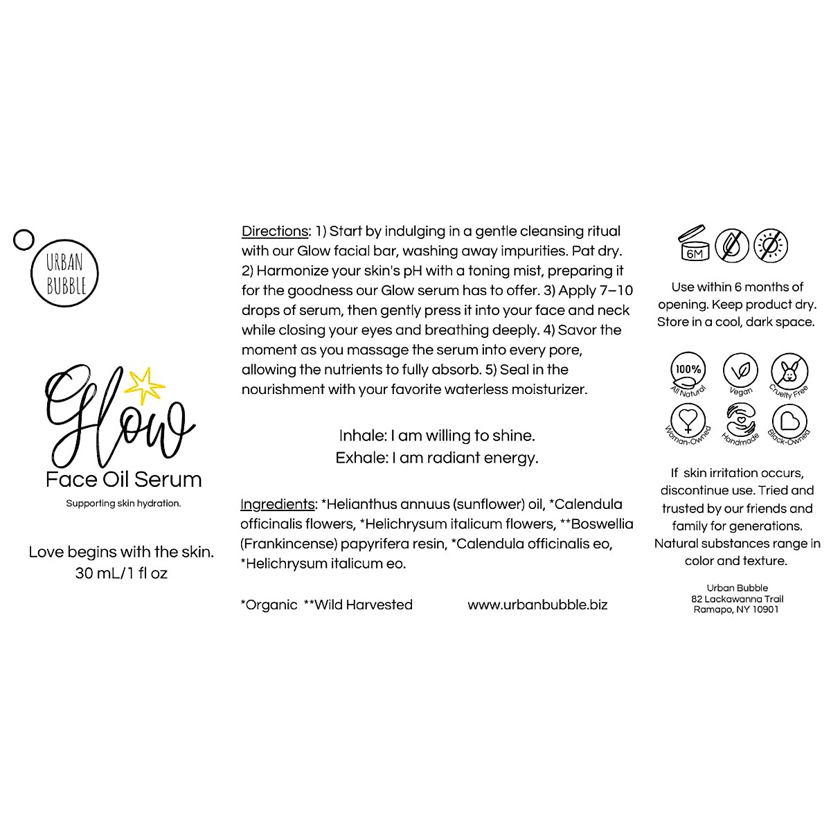 Urban Bubble Glow Face Duo: Clean, Vegan, Cold-Pressed Hydrating Facial Bar & Serum with Calendula, Helichrysum, and Ethiopian Frankincense Papyrifera is plumping, renewing, resurfacing, repairing