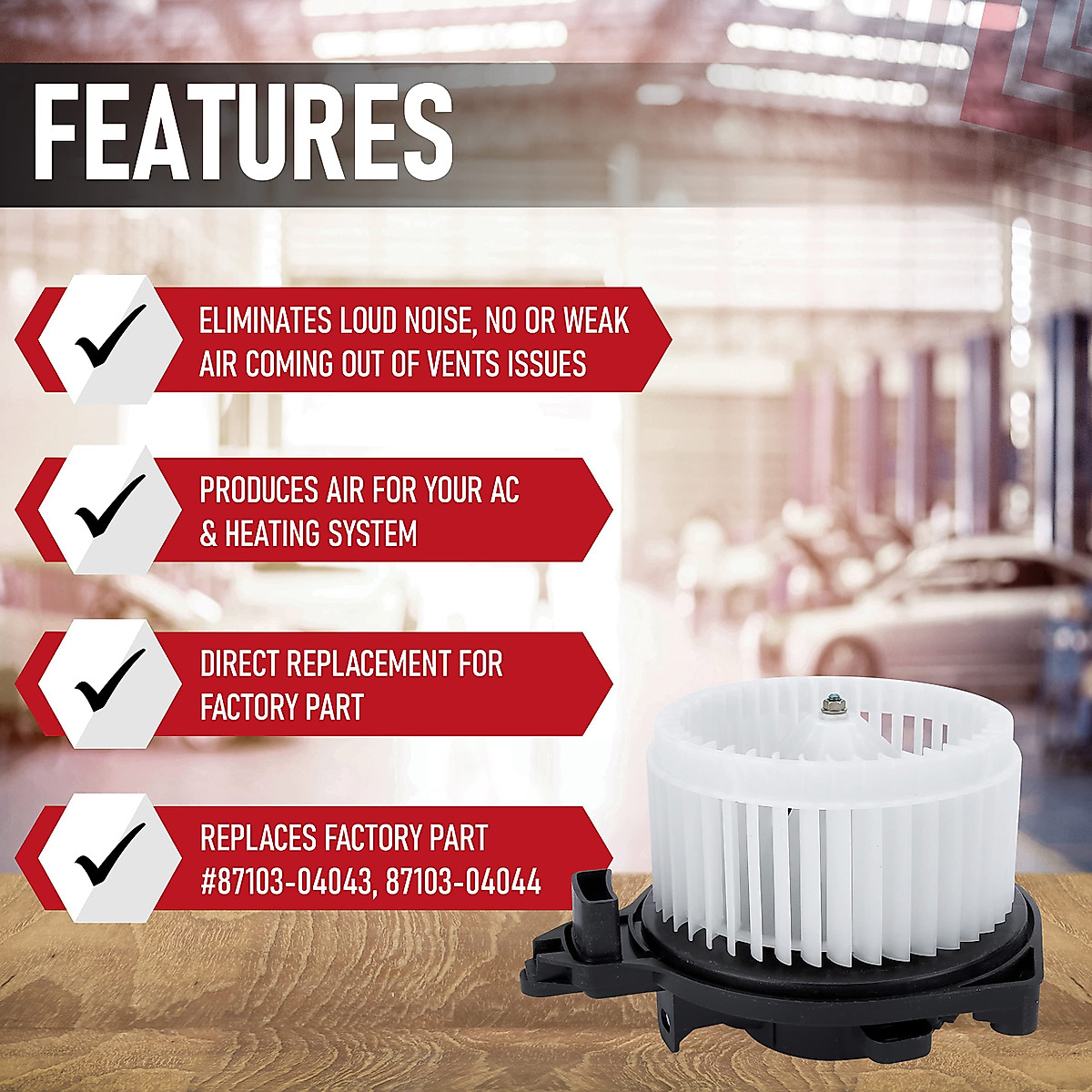 Replacement AC Blower Motor - Fits Toyota Tacoma 2005, 2006, 2007, 2008, 2009, 2010-2015 - Replaces 87103-04044, 700188, PM9297, 75846 - Air Conditioning Motor Fan Assembly