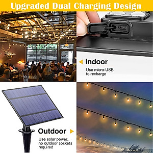 ZJOJO Solar String Lights Outdoor Waterproof 100FT(50FT*2Pack), Solar Lights Outdoor with 30+2 Shatterproof Bulbs IP65, Patio Lights Solar Powered &USB Port, LED String Solar Lights for Outside Decor