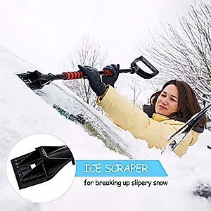 Snow Shovel Kit Removal Tools - 5 in 1 Foldable Car Snow Shovel + Snow Brush + Ice Scraper + Glove + Mini Ice Scraper, Portable Emergency Snow Remover Shovel Set for Car Truck Camping Outdoor