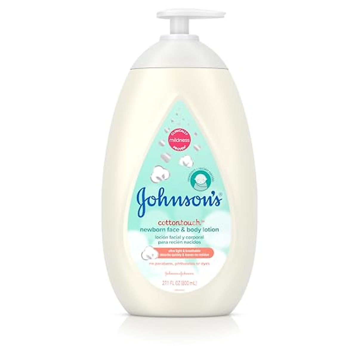 Johnson's Baby CottonTouch Newborn Baby Face and Body Lotion, Hypoallergenic and Paraben-Free Moisturization for Baby's Sensitive Skin, Made with Real Cotton, 27.1 fl. oz