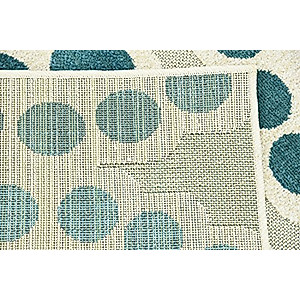 Unique Loom Modern Collection Geometric, Contemporary, Circles, Swirls, High-Low Pile, Indoor and Outdoor Area Rug, 7 ft x 10 ft, Ivory/Teal