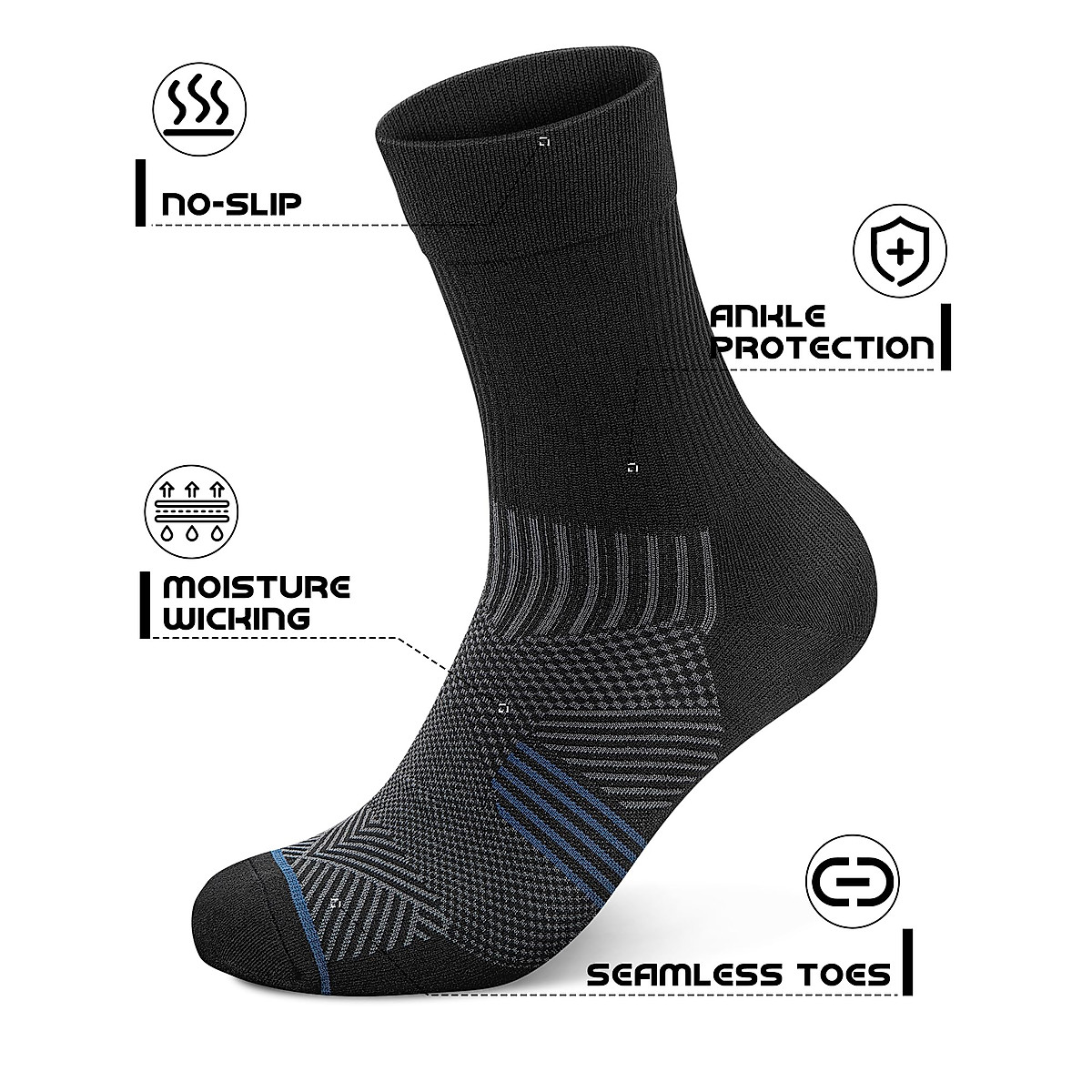 PAPLUS Compression Running Sock for Men and Women 3 Pairs, Cushioned Athletic Crew Socks with Arch Support