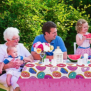 PHOGARY Donut Themed Tablecloth Plastic, Disposable Table Covers, Dessert Time Party Supplies, Ideal for Girl Birthday Party Decoraion, Baby Showers (1)