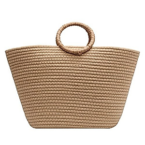 GETERUUV Beach Tote Bag Large Woven Designer Handbag for Women Woven Cotton Rope Tote Bag Aesthetic Top Handle Summer Beach Tote for Vacation Travel