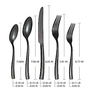 Kelenfer Flatware Set 20 Piece Black Stainless Steel Cutlery Set Forged with Hammered Handle Service for 4