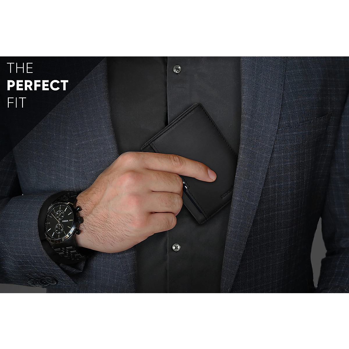 SERMAN BRANDS - Wallets for Men Slim Mens leather RFID Blocking Minimalist Card Front Pocket Bifold Travel Thin (Charcoal Black 5.0)