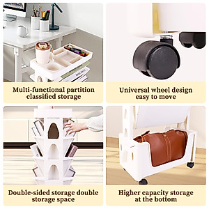 5 Tier Book Rack Storage Bookshelf, Removable Movable Unique Bookcase, Mobile Bookshelf with Wheels Utility Organizer Bookshelves for Kids Children Students Study in Bedroom Living Room School (White)