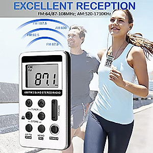 SWDSTP Portable AM FM Radio, Walkman Radio with Digital Tuning LCD Display, Rechargeable Pocket Radio with Earphone, Small Radio with Detachable Belt Clip for Walking, Jogging