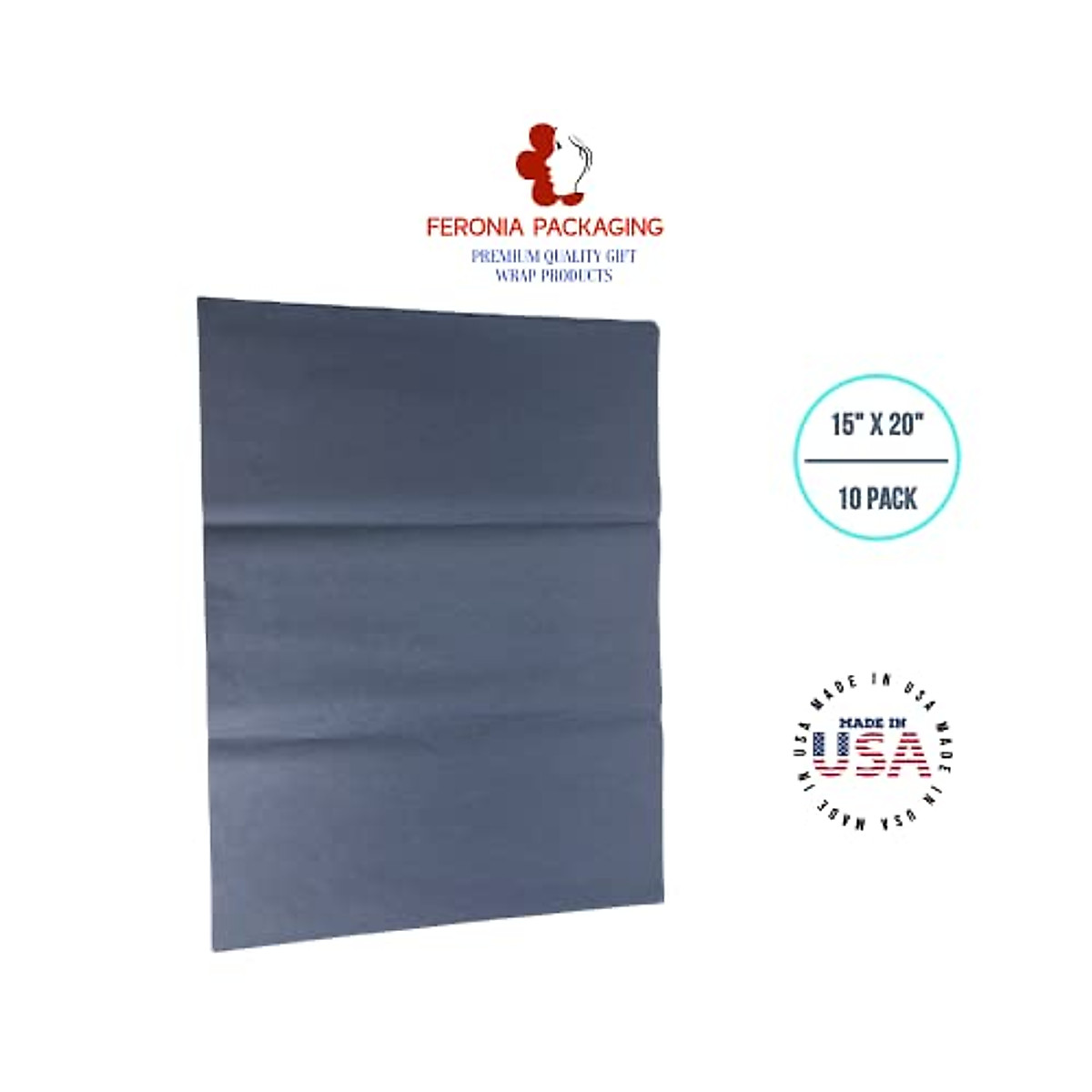 Navy Blue Tissue Paper Squares, Bulk 10 Sheets, Premium Gift Wrap and Art Supplies for Birthdays, Holidays, or Presents by Feronia packaging, Large 15 Inch x 20 Inch Made in USA
