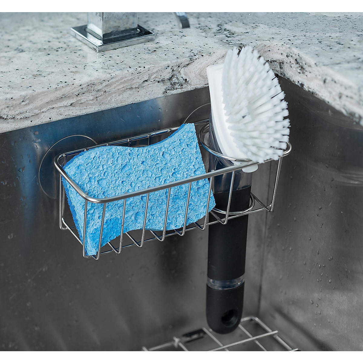 Simplique Sponge and Brush Holder Caddy For Kitchen Sink With Suction Cups