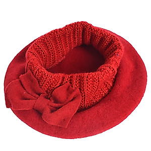 VECRY Women's 100% Wool Bucket Hat Felt Cloche Beret Dress Winter Beanie Hats (Beret-Red)