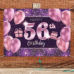 PAKBOOM Happy 56th Birthday Banner Backdrop - 56 Birthday Party Decorations Supplies for Women - Pink Purple Gold 4 x 6ft
