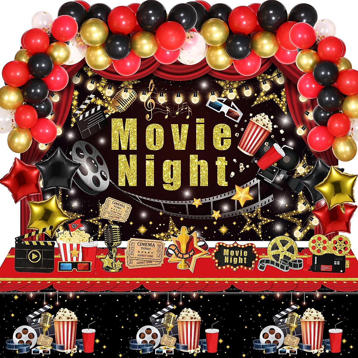 Movie Night Party Decorations Kit - Complete 99 Pc Film Theme Set