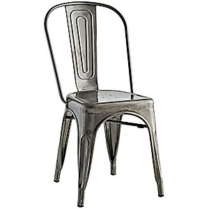 Modway Promenade Industrial Modern Steel Kitchen Room Gunmetal, One Dining Chair