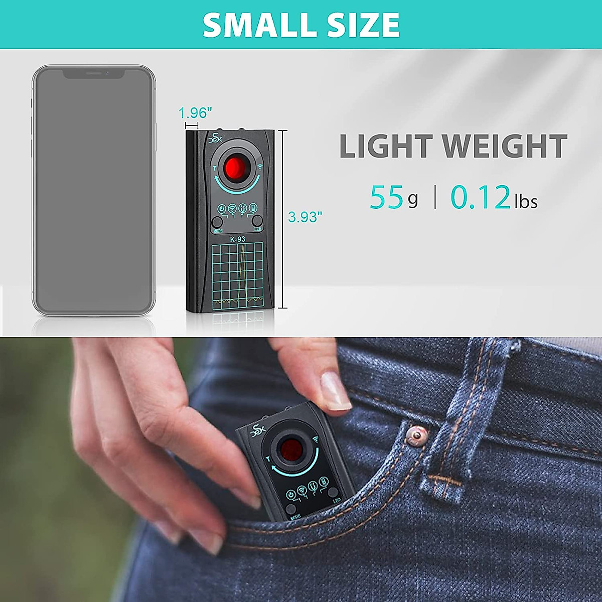 QNTT Hidden Camera Detectors, Anti Spy Detector, Hidden Camera Bug Detector Wand 12 Levels Sensitivity RF Signal Detector for GPS Tracker Audio Device