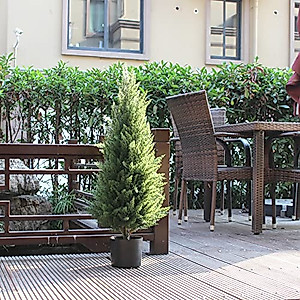 Two 3 Foot Artificial Topiary Cedar Trees Artificial Potted Shrubs UV Resistant Bushes Plants for Indoor Outdoor