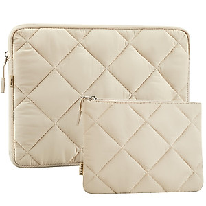 LANDICI Puffy Laptop Sleeve Carrying Case 13 13.3 13.6 Inch for MacBook Air 13 M1/M2, Mac Book Pro 13, Surface Pro 9/8/7, 11.6-12” Chromebook, Computer Cover Bag with Accessories Pouch, Apricot