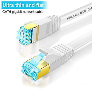 Cat 6 Ethernet Cable 10 ft White, Flat Internet Network LAN Patch Cord Short – Faster Than Cat5/Cat5e, Slim Cat6 10 feet High Speed Computer Wire with Snagless Rj45 Connectors for Router, Xobx,PS4