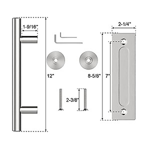 WINSOON 12" Sliding Barn Door Handles Brushed Nickel with Flush Finger Pull Hardware Solid Stainless Steel Double-Sided Design Suitable for Modern Barn Door/Gate/Garages/Cabinet