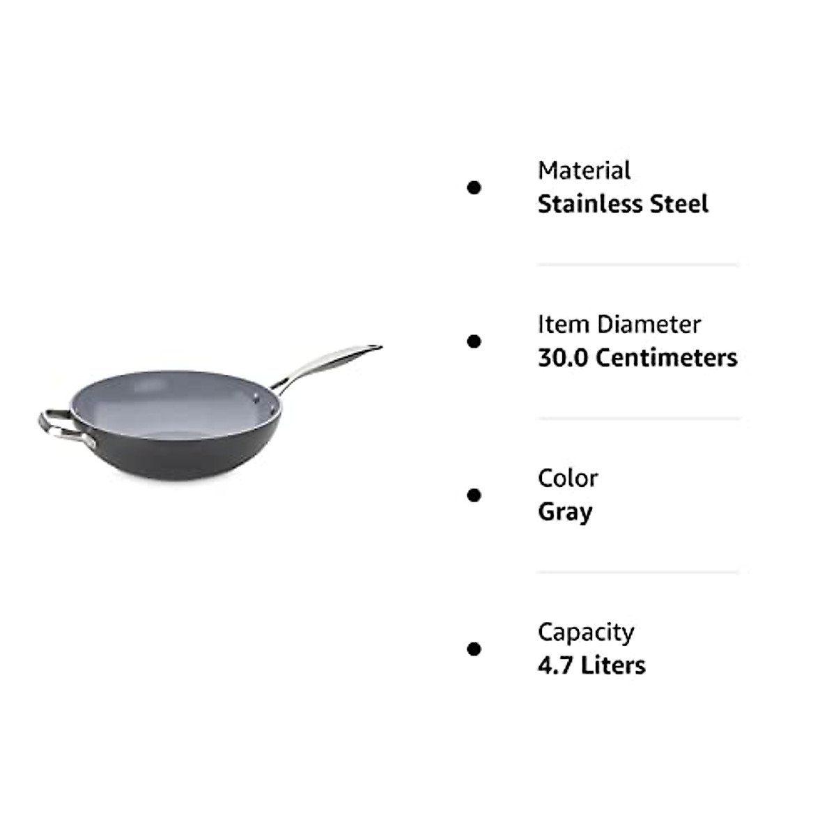 GreenPan Valencia Pro Hard Anodized Healthy Ceramic Nonstick 12" Wok, PFAS-Free, Induction, Dishwasher Safe, Oven Safe, Gray