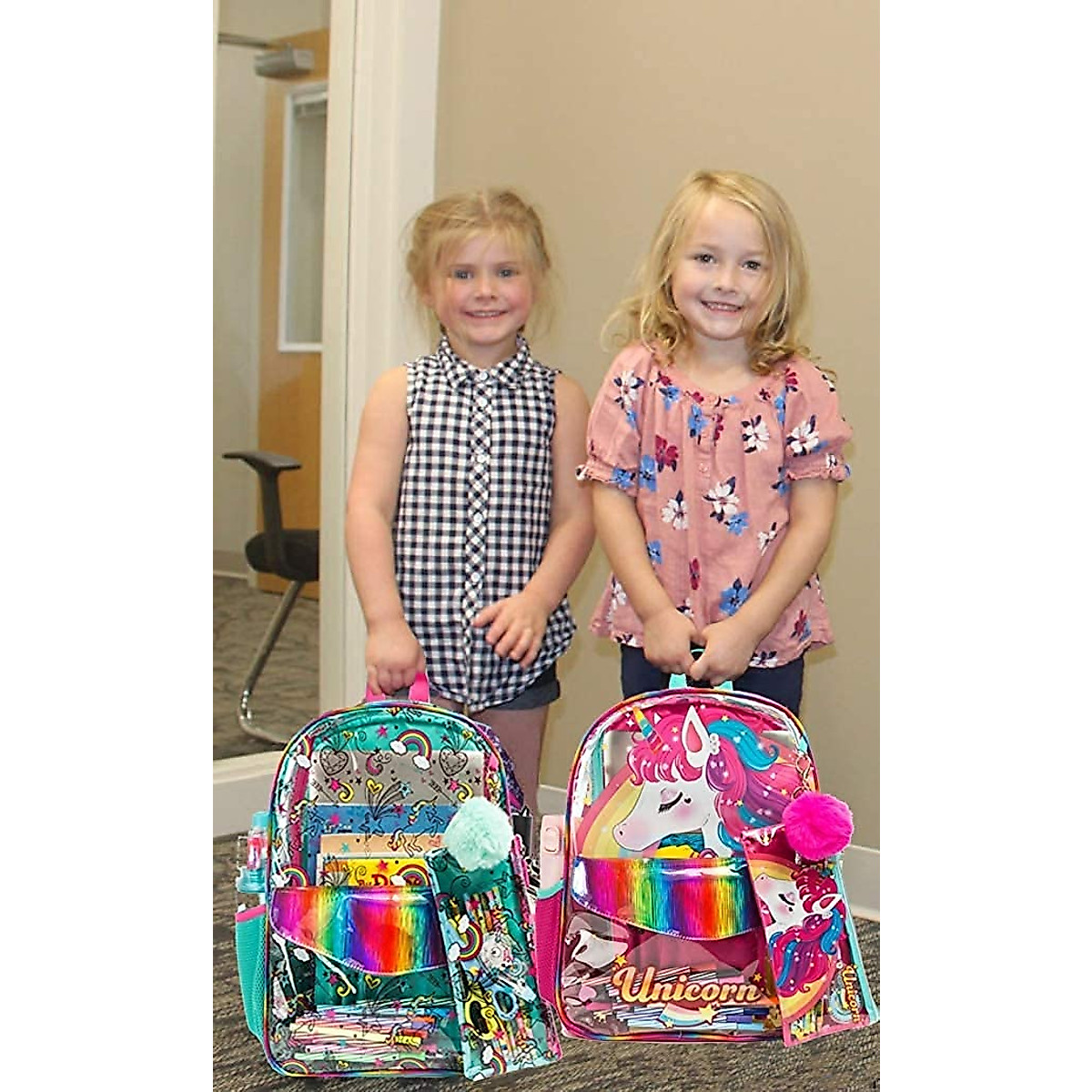 School Kids Unicorn Clear Backpack for Girls Heavy Duty PVC Transparent Backpacks See Through 16" Preschool Bag with Crossbody Bag Toddlers Kindergarten Travel Bag Red