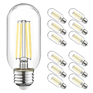 winsaLED T45 Dimmable E26 Led Bulb 60 Watt Equivalent,Vintage E26 Edison Bulbs,Tubular Clear Decorative Light Bulb,5000k Led Lightbulbs 60W Daylight,12 Pack