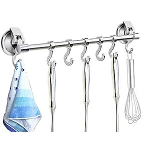 iRomic Suction Cup Hook Hanger Holder Rack Rail Towel Bar Organizer for Bathroom Shower Wreath, Loofah,Robe,Towel,Coat,Cloth,Kitchen Utensils,Wall Mounted on Glass Door,Window,Tile Wall