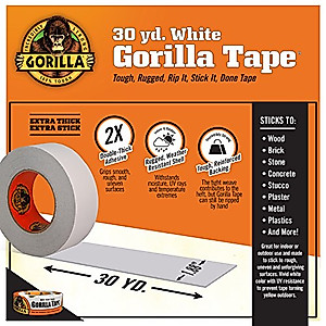 Gorilla Tape, White Duct Tape, 1.88" x 30 yd, White, (Pack of 1)