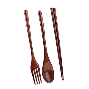 Cutlery 3PCS Fork Chopsticks Spoon Set Portable Tableware Chinese Wooden Utensils Sets Dinner Sets Long Handle Utensils With Fork Spoon Chopsticks