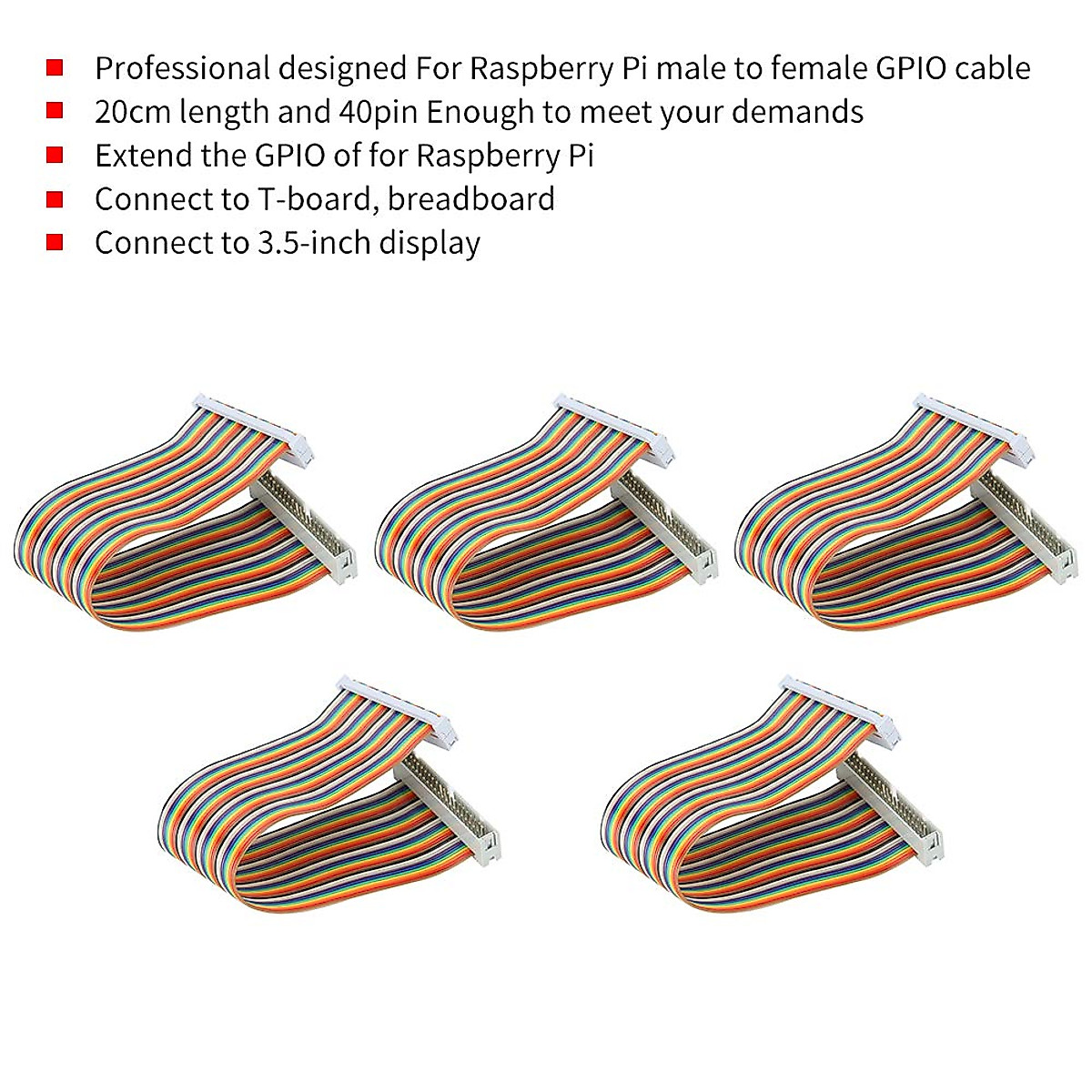 S erounder 5Pcs GPIO Ribbon Cable for Raspberry Pi Male to Female 40pin Breadboard Jumper Wire Computer Accessories 20cm(Male to Female)