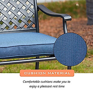 LOKATSE HOME 4 Piece Outdoor Patio Metal Wrought Iron Dining Chair Set with Arms and Seat Cushions - Blue