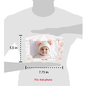 Isaac Jacobs 4” x 6” Resin Sentiments Baby Picture Frame, Horizontal Keepsake Photo Frame with Easel and Hanging Tabs for Tabletop, Desktop & Wall Display (White with Pink)