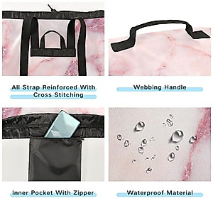 Washable Laundry Bag Backpack Large Dirty Clothes Bag with Adjustable Shoulder Strap Handles, Pink Marble Pattern Extra Laundry Heavy Duty Drawstring Bag for Travel College Grey Camping