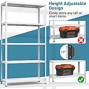 Giantex 5-Tier Storage Shelves, 39 x 16 x 74 Inch Height Adjustable Steel Garage Storage Rack with Foot Pads, Heavy Duty Garage Shelving for Warehouse, Basement, Kitchen, White